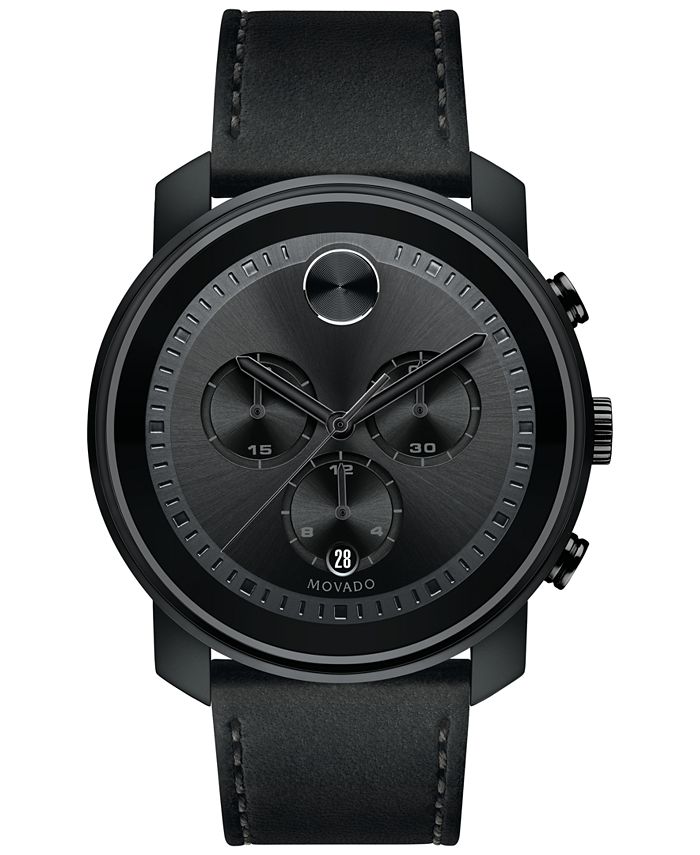 Movado Men's Swiss Chronograph Bold Black Leather Strap Watch, Created ...
