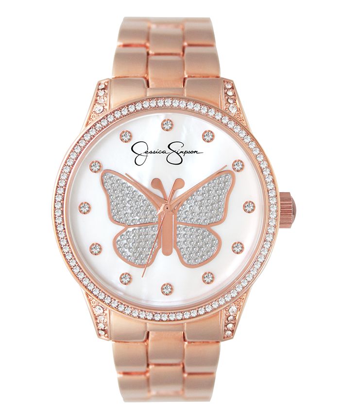 Jessica Simpson Women's Pave Crystal Butterfly Rose Gold Tone Bracelet ...