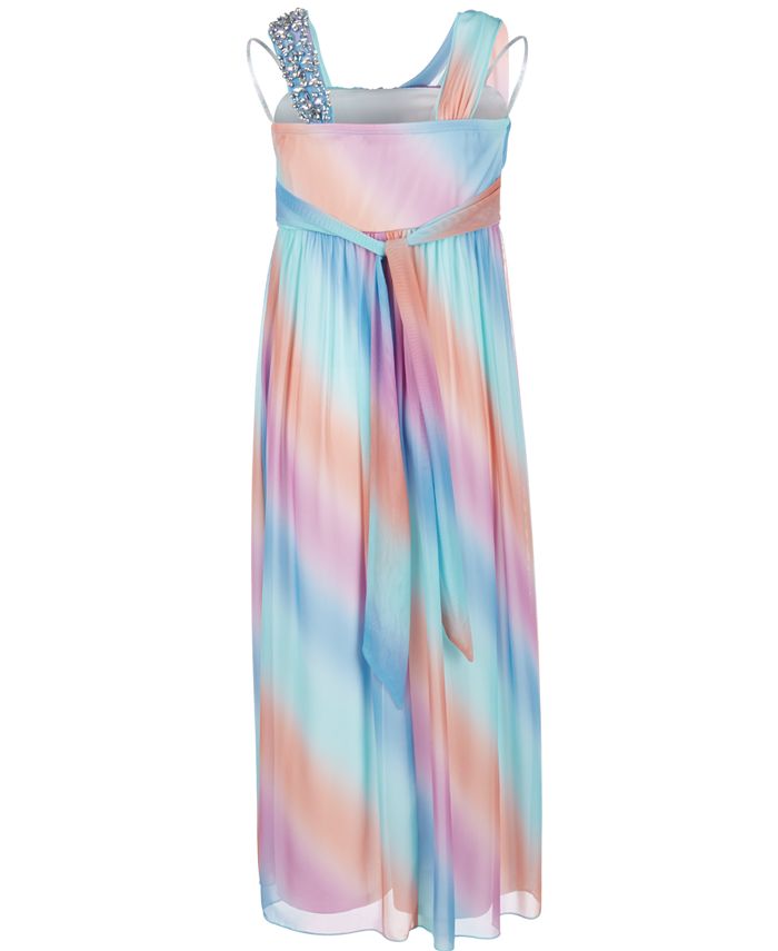 Sequin Hearts Big Girls One-Shoulder Rainbow Maxi Dress & Reviews - All ...