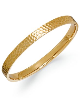 14k Gold Flat Hammered Bangle Bracelet | Vita