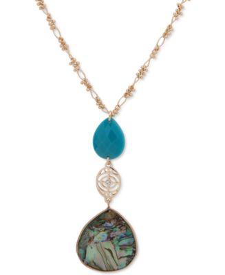 lonna & lilly Gold-Tone Blue-Green & Abalone Long Necklace, 32" + 3 ...