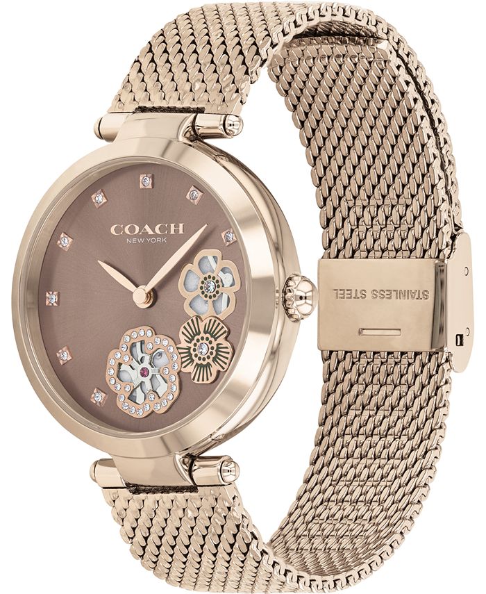 COACH Women's Park Carnation Gold-Tone Stainless Steel Mesh Bracelet ...