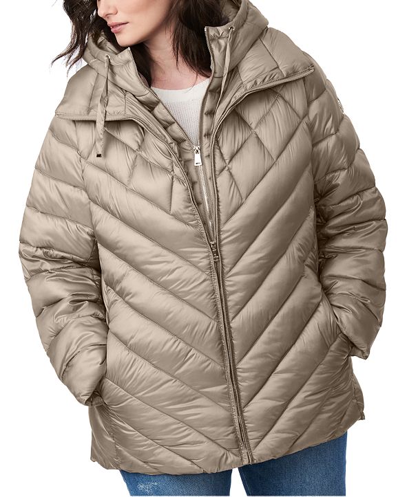 Bernardo Plus Size Bibbed Hooded Packable Puffer Coat & Reviews - Coats ...