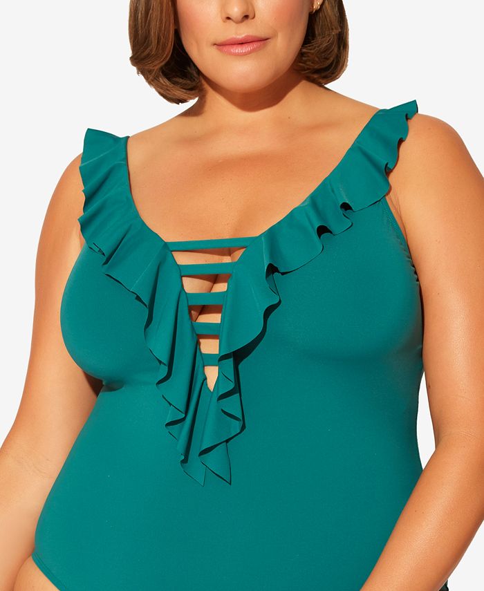 Bleu by Rod Beattie Plus Size Ruffled Strappy One-Piece Swimsuit ...