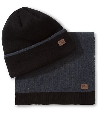Sean John Accessories, Cuff Beanie & Scarf Set - Hats, Gloves & Scarves ...