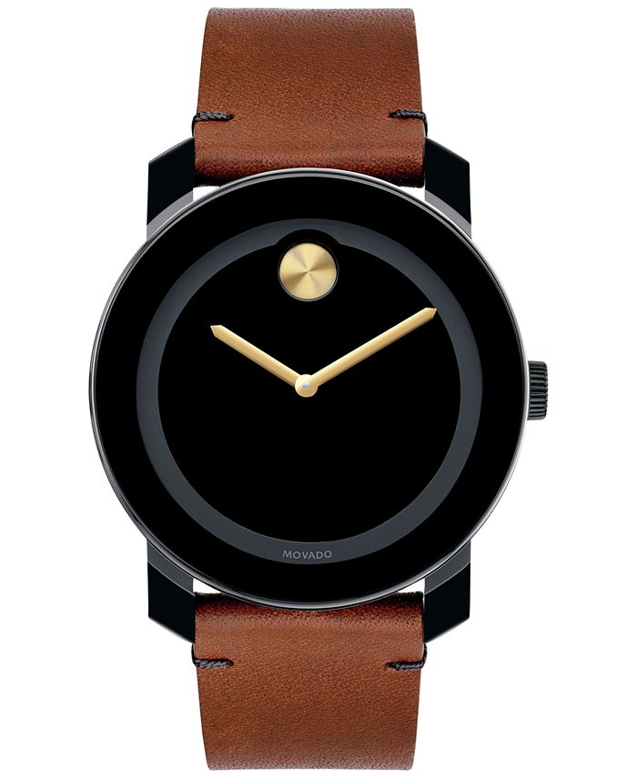 Movado Unisex Swiss Bold Rustic Brown Leather Strap Watch 42mm ...