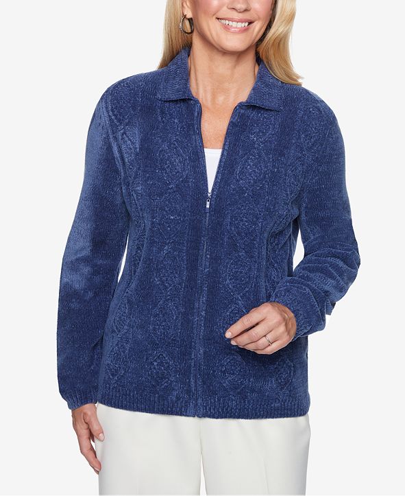 Alfred Dunner Petite Classics Zip-Front Chenille Cardigan & Reviews ...