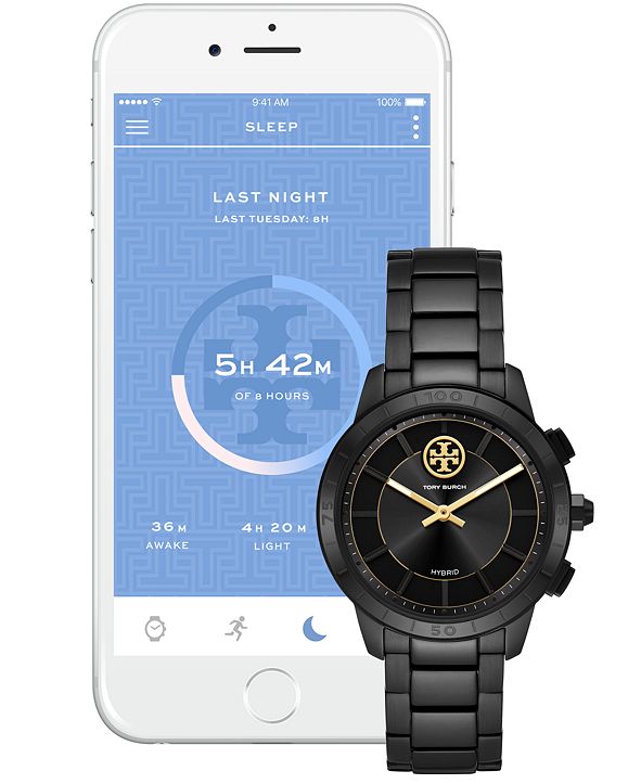 Tory Burch Women's Collins Black Stainless Steel Hybrid Smart Watch ...