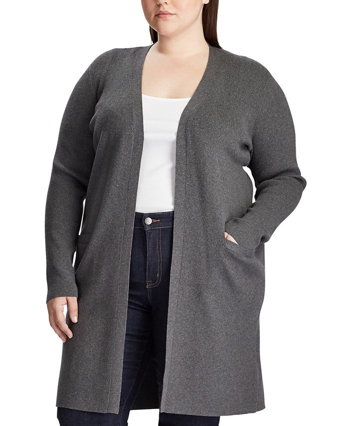 Lauren Ralph Lauren Plus Size Ribbed Long Cardigan & Reviews - Sweaters ...