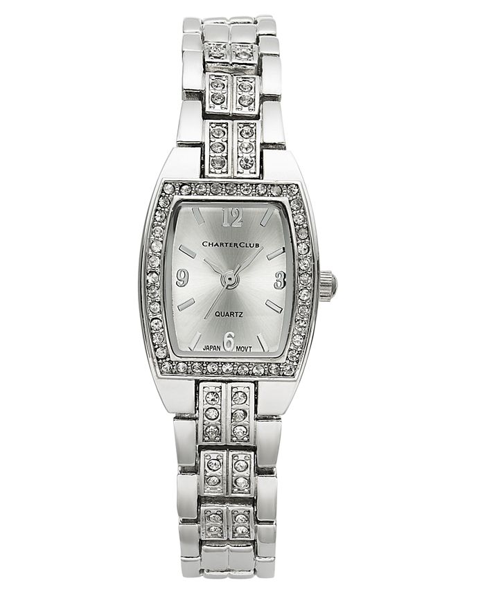 Charter Club Women's Silver-Tone Crystal Bracelet Watch 28mm & Reviews ...
