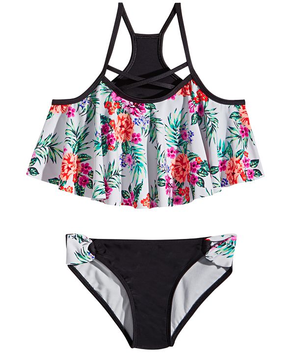 Glitter Beach Big Girls 2-Pc. Floral-Print Flounce Bikini Swim Suit ...