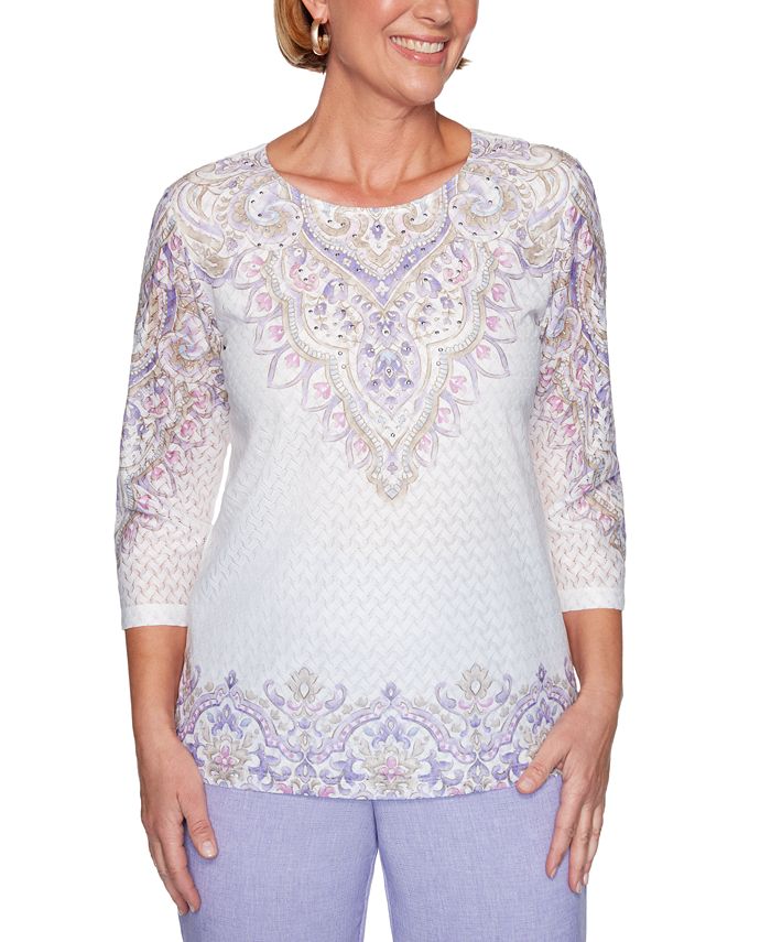 Alfred Dunner Nantucket Printed Embellished Knit Top & Reviews - Tops ...