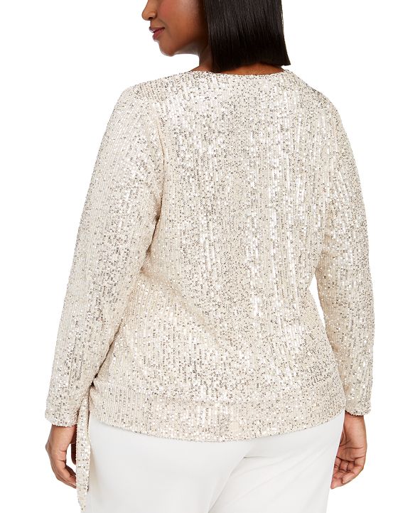 INC International Concepts INC Plus Size Sequinned Surplice Top ...