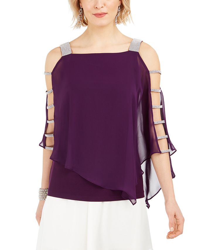 MSK Embellished Cold-Shoulder Top & Reviews - Tops - Women - Macy's