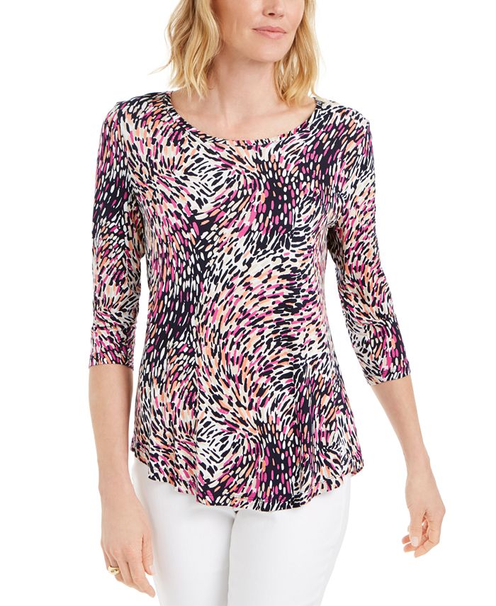 JM Collection Petite Printed Shirttail-Hem Top, Created for Macy's ...