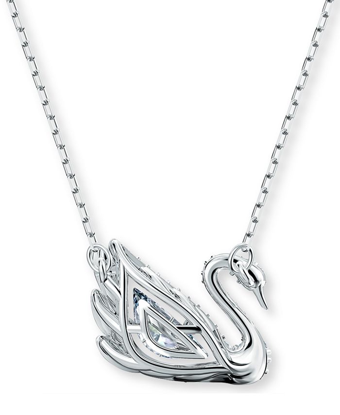 Swarovski Silver-Tone Dancing Swan Crystal Pendant Necklace, 15" + 2 ...