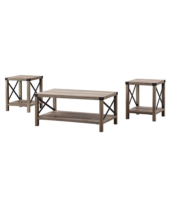 Walker Edison 3 Piece Rustic Wood and Metal Accent Table Set & Reviews ...