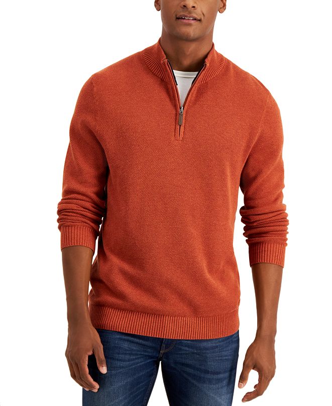 Club Room Men's Quarter-Zip Textured Cotton Sweater, Created for Macy's ...
