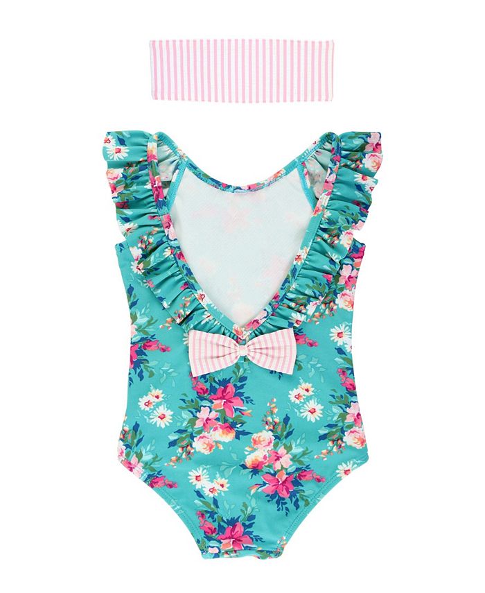 RuffleButts Toddler Girl's Ruffled Swimsuit Swim Headband Set & Reviews ...