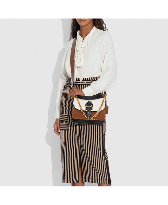 COACH Colorblock Mixed Leather Beat Shoulder Bag With Rivets & Reviews ...