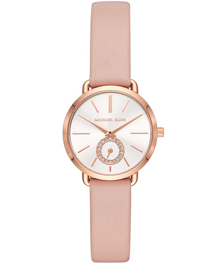 Michael Kors Women's Petite Portia Blush Leather Strap Watch 28mm ...