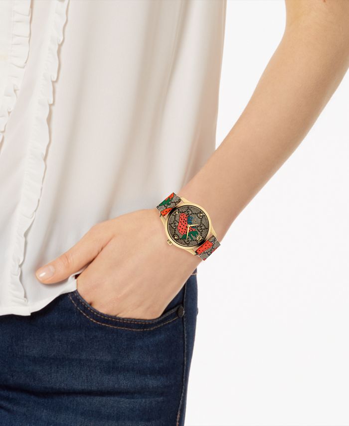 Gucci Women's Swiss G-Timeless Strawberry Print Canvas Strap Watch 38mm ...