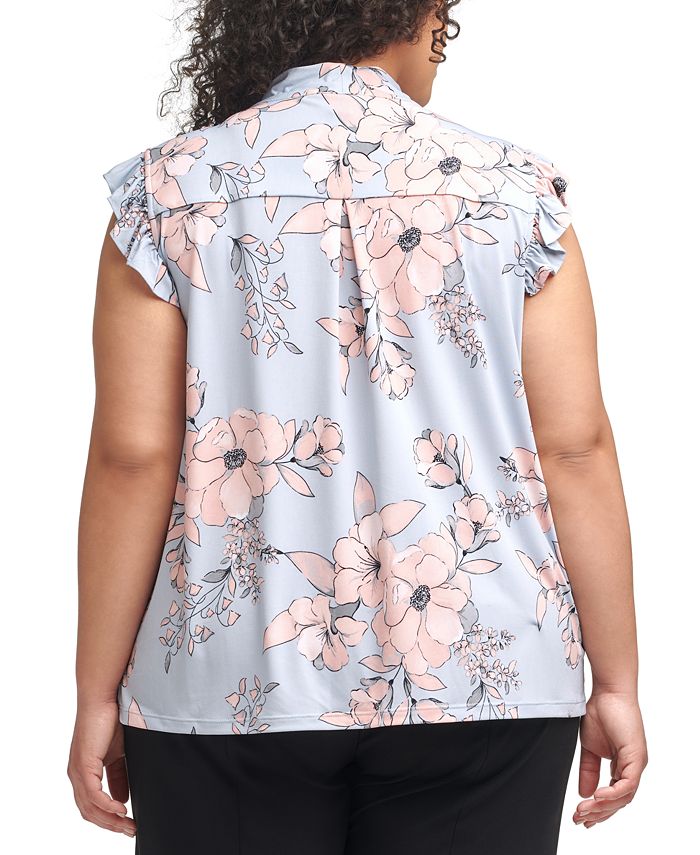 Calvin Klein Plus Size Ruffled Tie-Neck Top & Reviews - Tops - Women ...