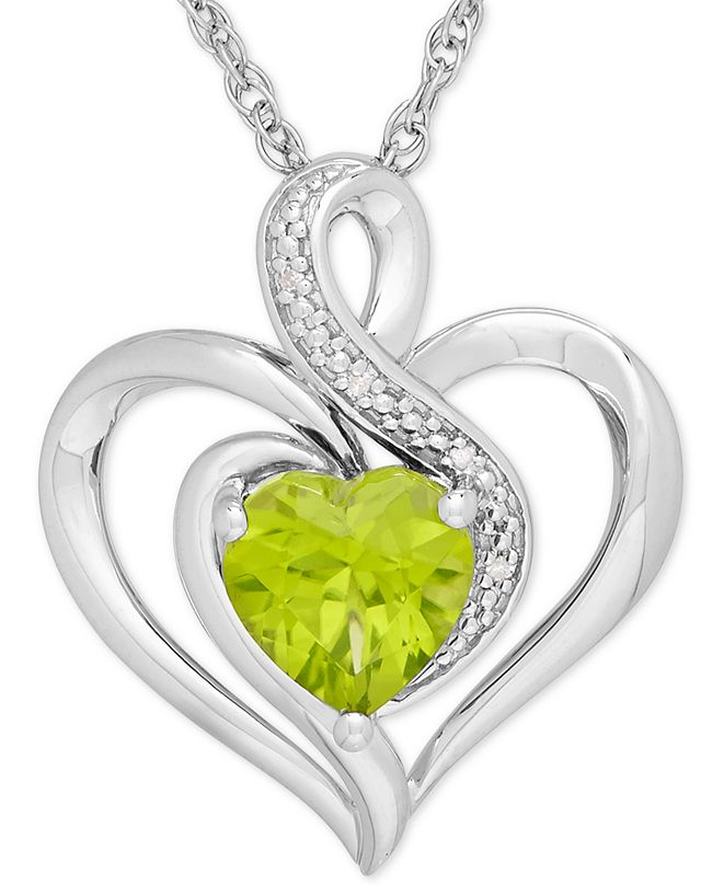 Macy's Peridot (1-1/3 ct. t.w.) & Diamond Accent Heart Pendant Necklace ...