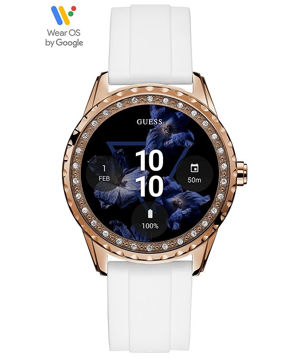 GUESS Connect Women's White Silicone Strap Touchscreen Smart Watch 40mm ...