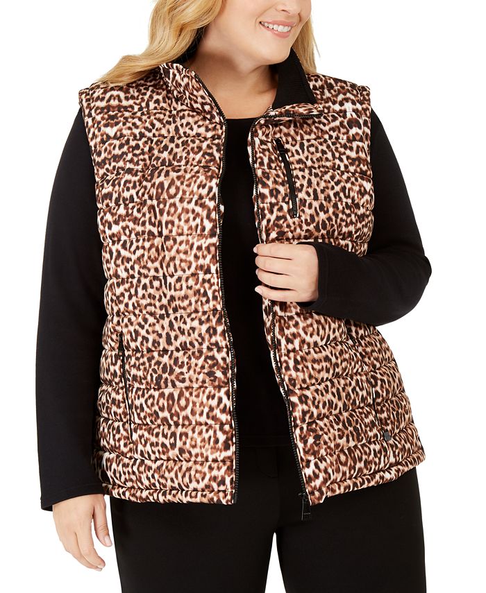 Calvin Klein Plus Size Leopard-Print Puffer Vest & Reviews - Coats ...