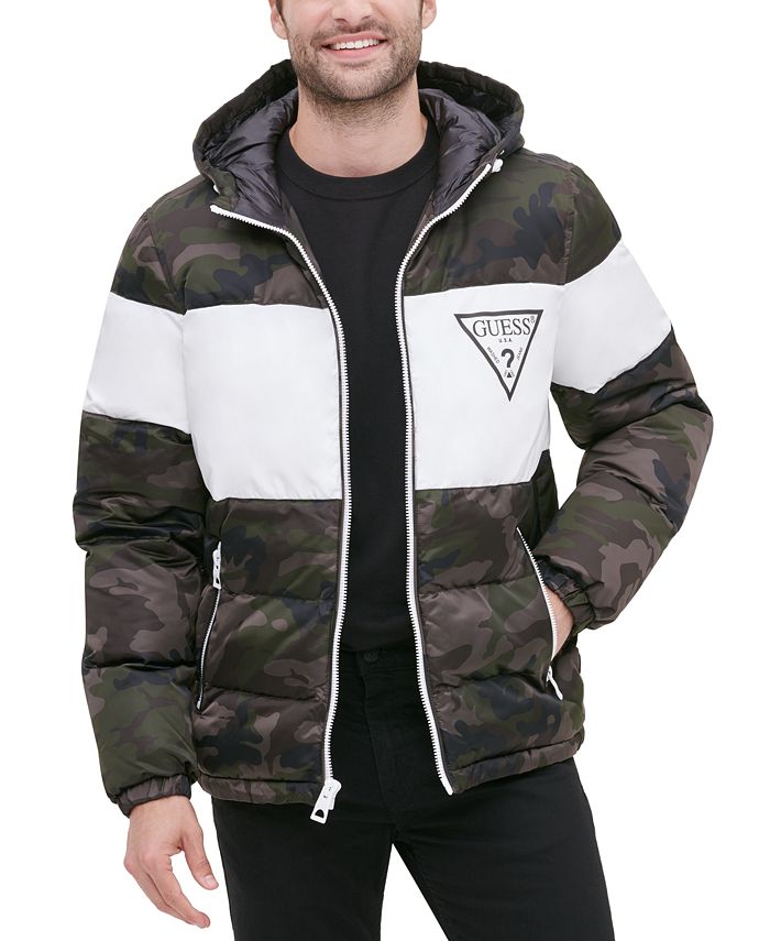 GUESS Men's Colorblock Hooded Puffer Jacket & Reviews - Coats & Jackets ...