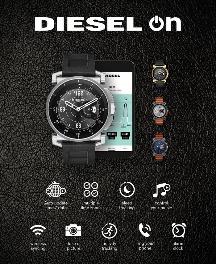 Diesel Men's Dark Brown Leather Strap Hybrid Smart Watch 47mm DZT1003 ...