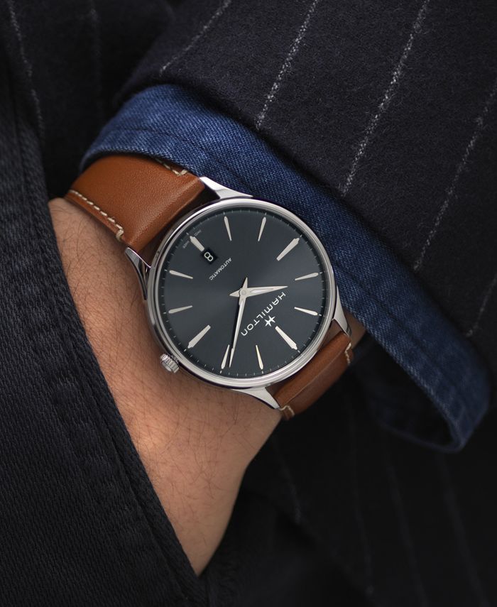 Hamilton Men's Swiss Automatic Jazzmaster Thinline Brown Leather Strap ...