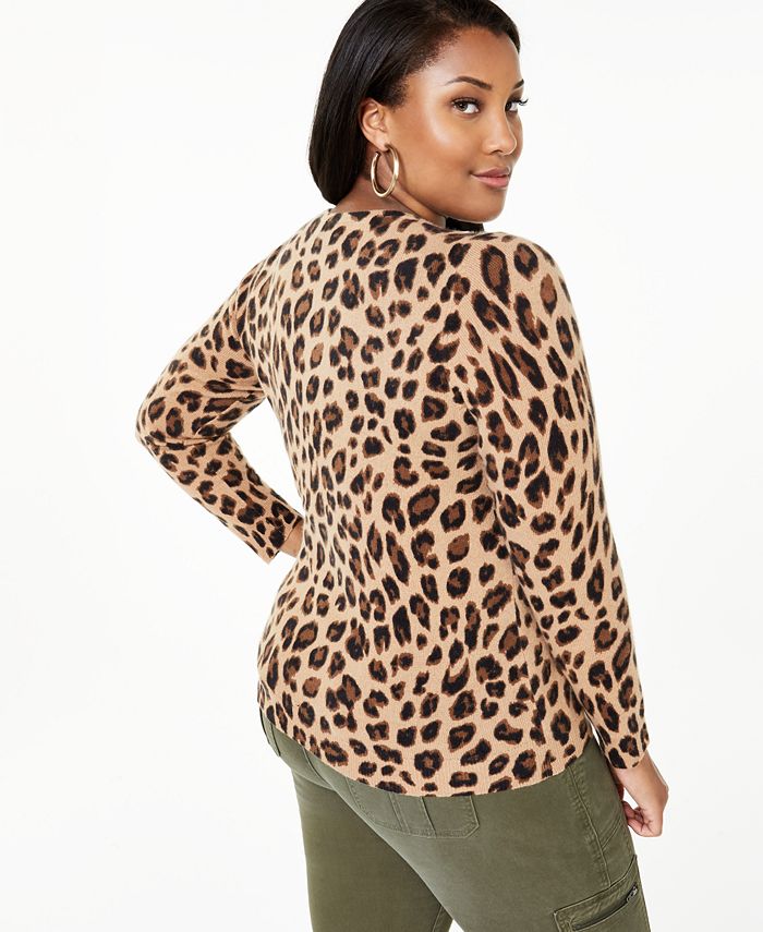 Charter Club Plus Size Animal Print Cashmere Sweater, Created for Macy ...