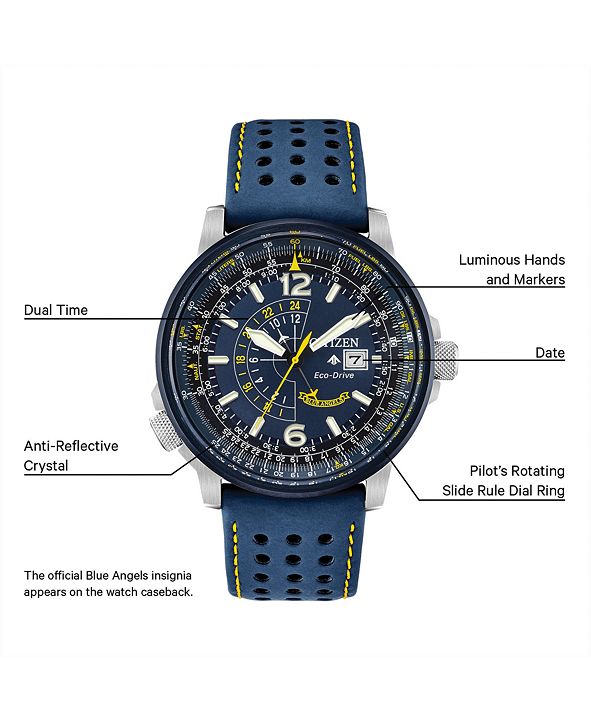 Citizen Eco-Drive Men's Angel Nighthawk Blue Leather Strap Watch 42mm ...