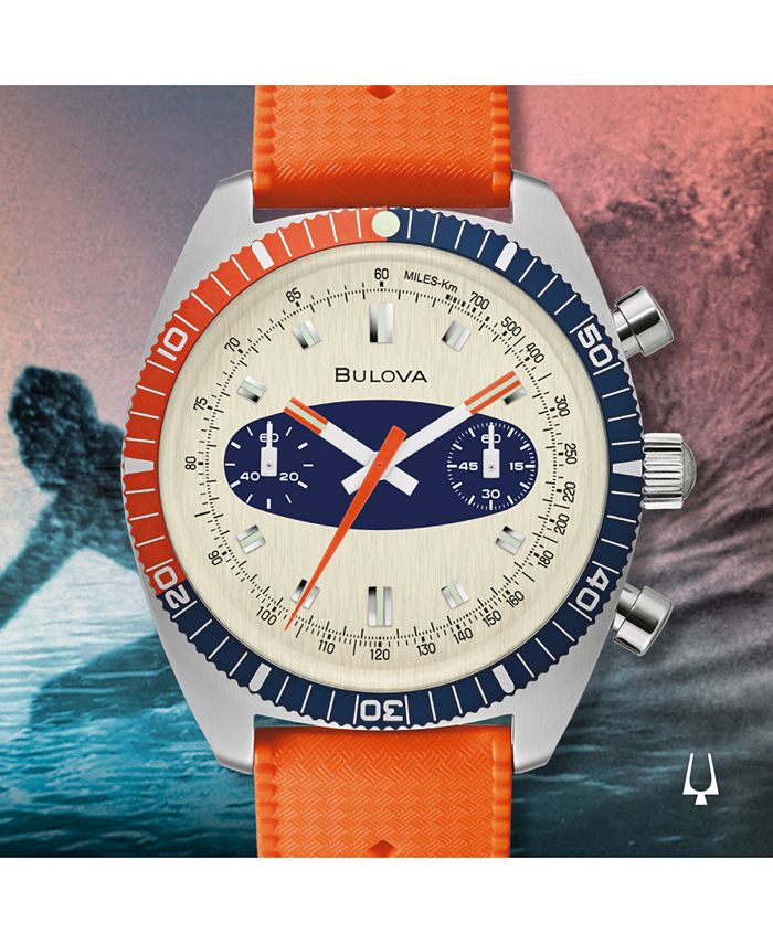 Bulova Men's Chronograph Archive Surfboard Orange Silicone Strap Watch ...