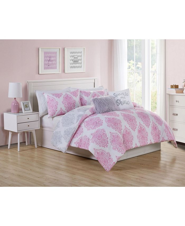VCNY Home Love The Little Things Damask 4 Piece Comforter Set, Twin ...
