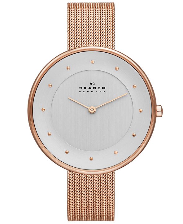 Skagen Women's Gitte Rose Gold-Tone Stainless Steel Mesh Bracelet Watch ...