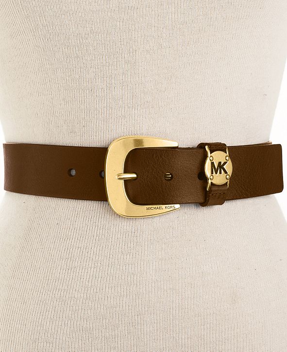 Michael Kors Leather Belt with MK Cutout Logo Disc Belt & Reviews ...