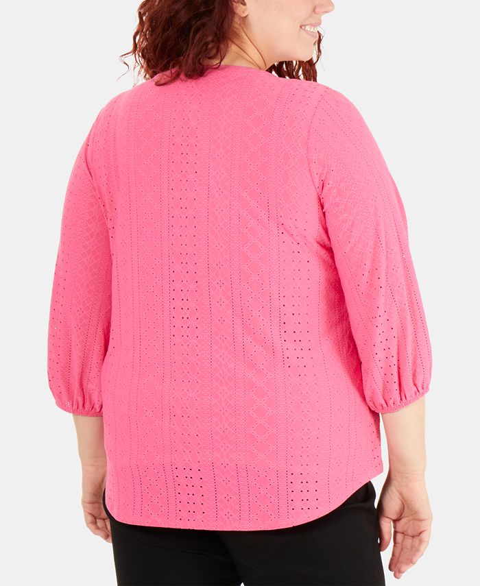 NY Collection Plus Size Embroidered Balloon-Sleeve Top & Reviews - Tops ...