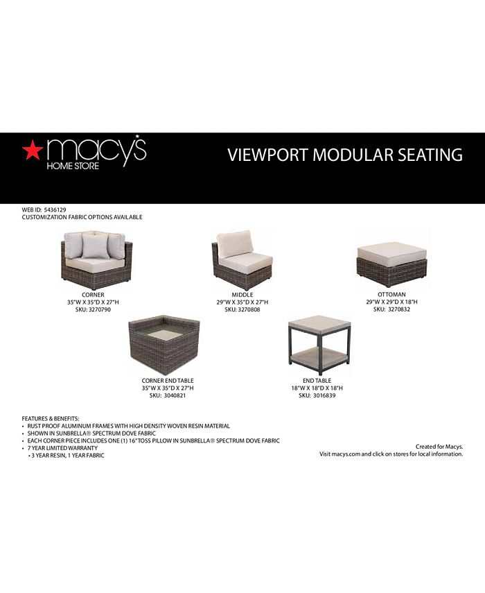 Furniture Viewport Outdoor 7-Pc. Modular Seating Set (2 Corner Units, 3 ...