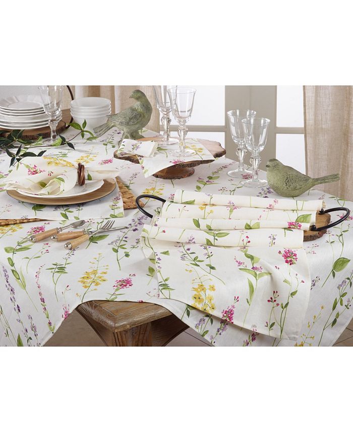 Saro Lifestyle Linen Table Runner with Watercolor Floral Stem Design ...