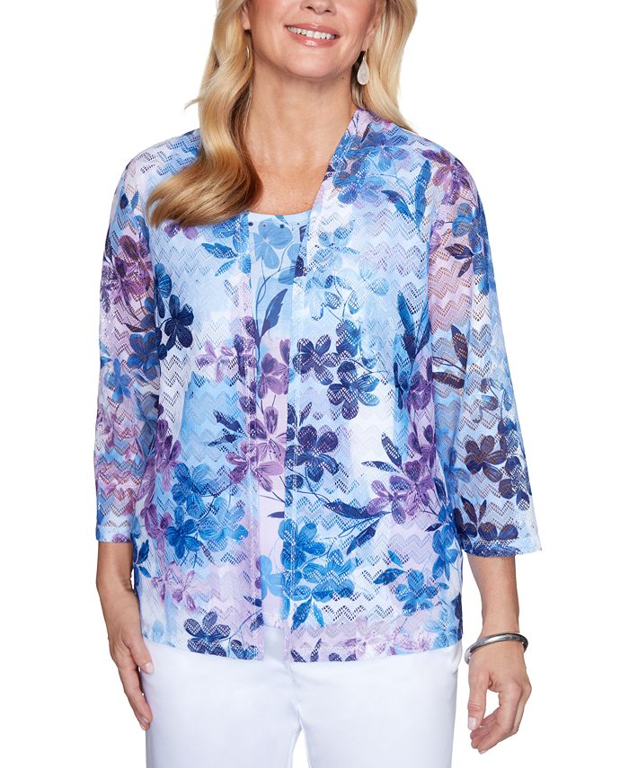 Alfred Dunner Classics Embellished Floral-Print Layered-Look Top ...