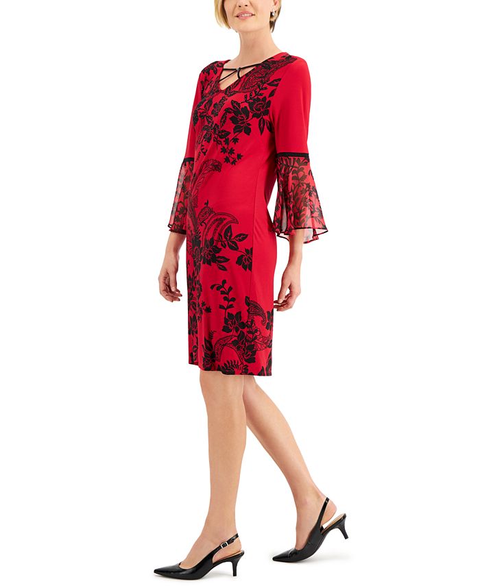 JM Collection Floral-Print Chiffon-Sleeve Dress, Created For Macy's ...